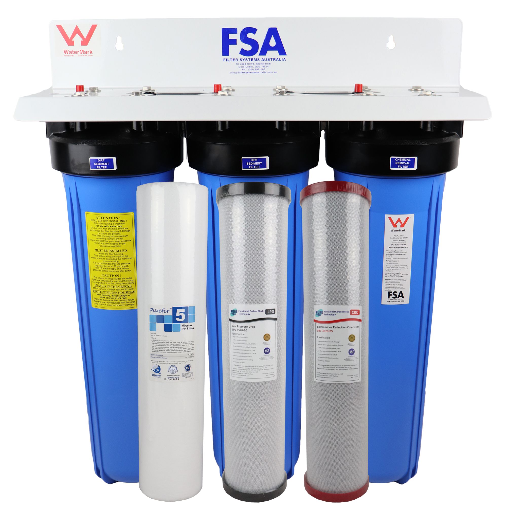 Whole House Big Blue High Flow Triple 20" Water Filter System – Water ...